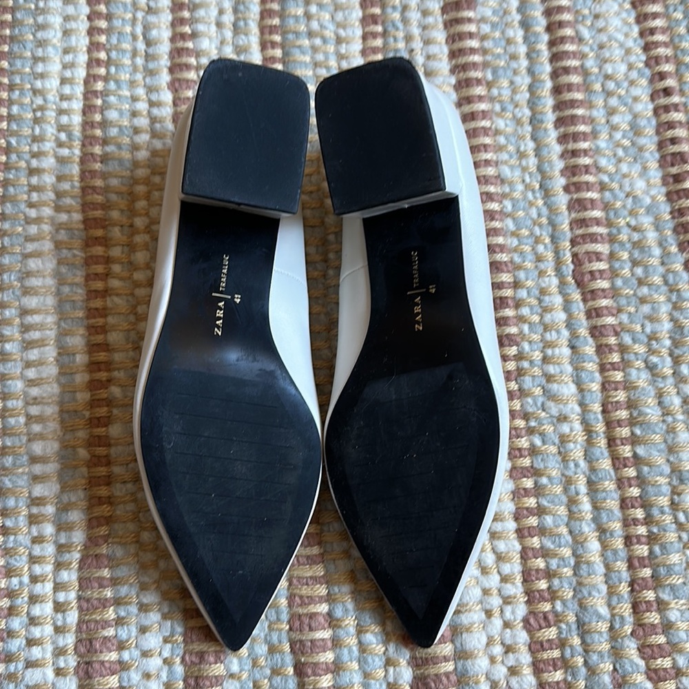 Zara White Leather Block Heel Pumps - Gem